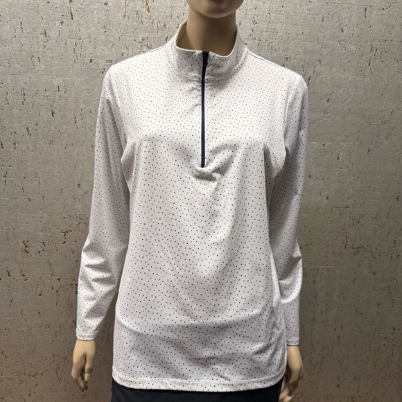 Chico's | Tops | Chicos White With Navy Dots Long Sleeve Mandarin ...